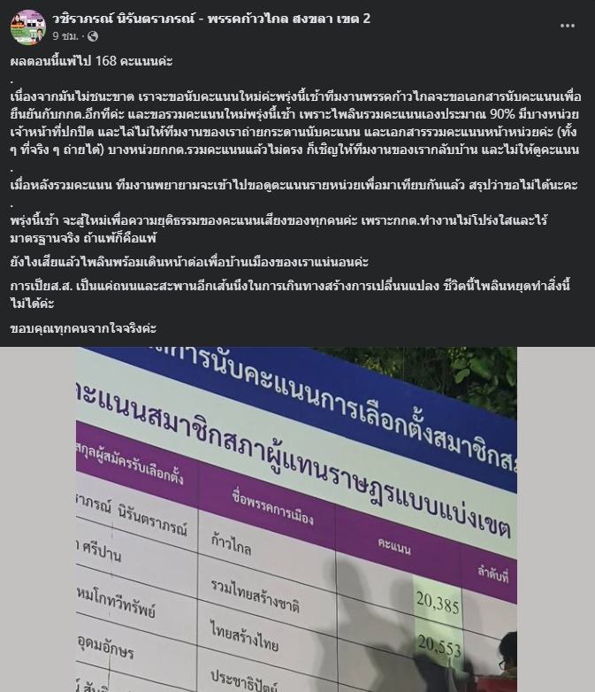 หาดใหญ่ | "ขอนับคะแนนใหม่" เนื่องจากมันไม่ชนะขาด พรรคก้าวไกล สงขลา เขต 2 || Hatyaifocus.com