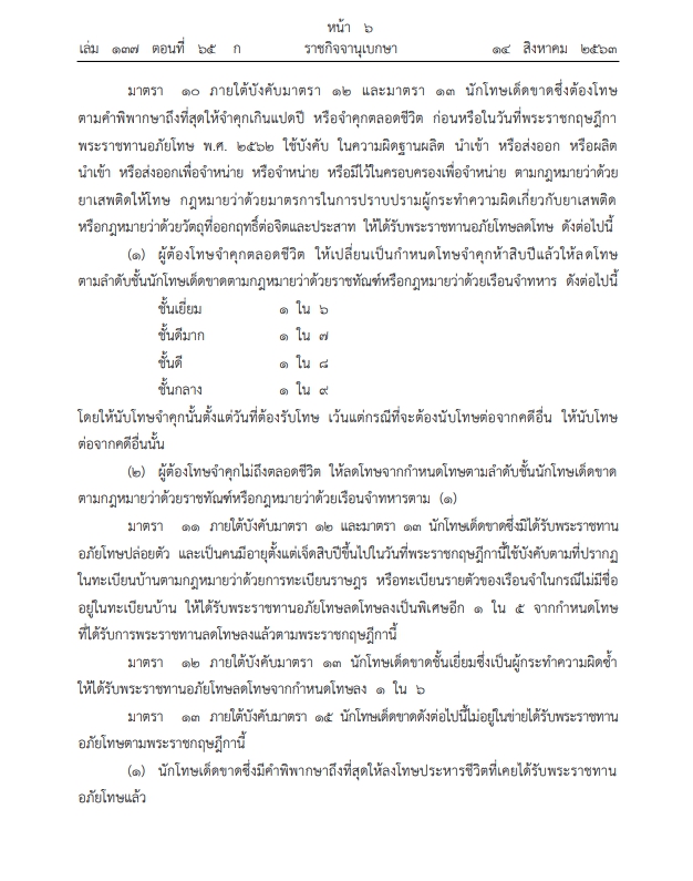 ประกาศราชกิจจานุเบกษา โปรดเกล้าฯ พระราชกฤษฎีกา พระราชทานอภัยโทษปี 63 || Hatyaifocus.com
